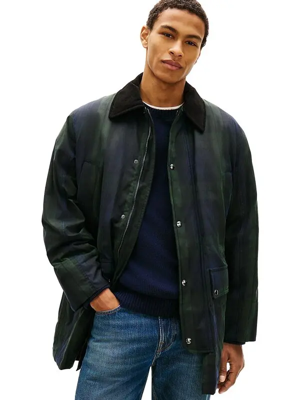Tommy Hilfiger Padded Waxed Tartan Barn Coat - Blue/green Multi