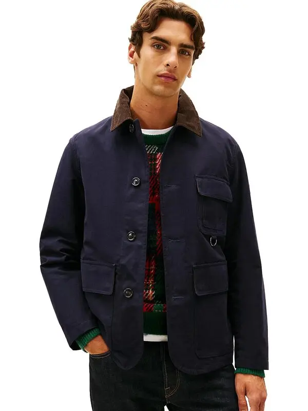 Tommy Hilfiger Relaxed Waxed Cotton Barn Jacket With Corduroy Collar - Navy