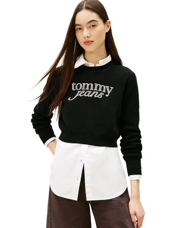 Tommy Hilfiger Script Logo Chenille Sweater - Black