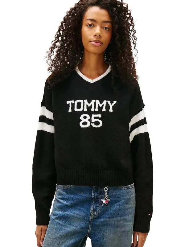 Tommy Hilfiger 85 Varsity V-neck Sweater - Black