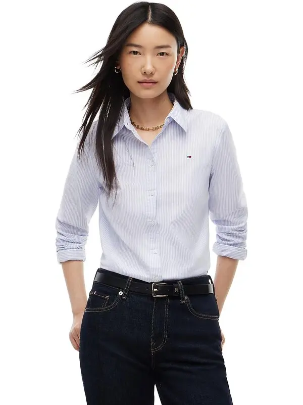 Tommy Hilfiger Regular Fit Striped Stretch Oxford Shirt - Blue/white Stripe