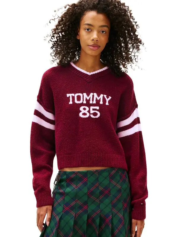 Tommy Hilfiger Varsity V-neck Sweater - Lavish Cerise