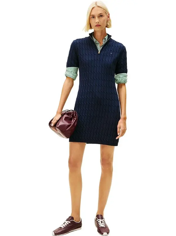 Tommy Hilfiger Cable Knit Quarter-zip Sweater Dress - Dark Night Navy