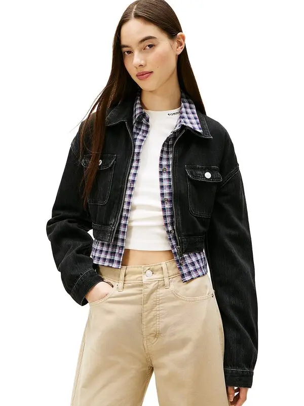Tommy Hilfiger Cropped Denim Zip Jacket - Denim Black