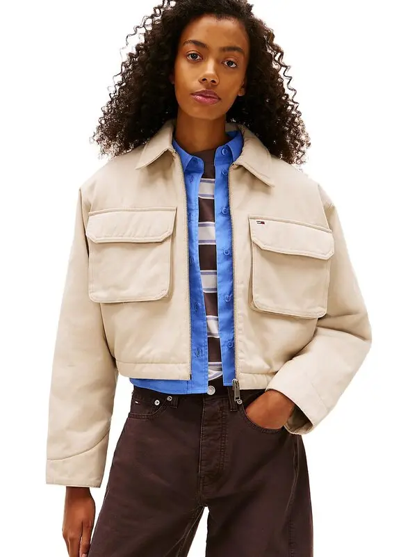 Tommy Hilfiger Cropped Utility Zip Jacket - Gulf Sand