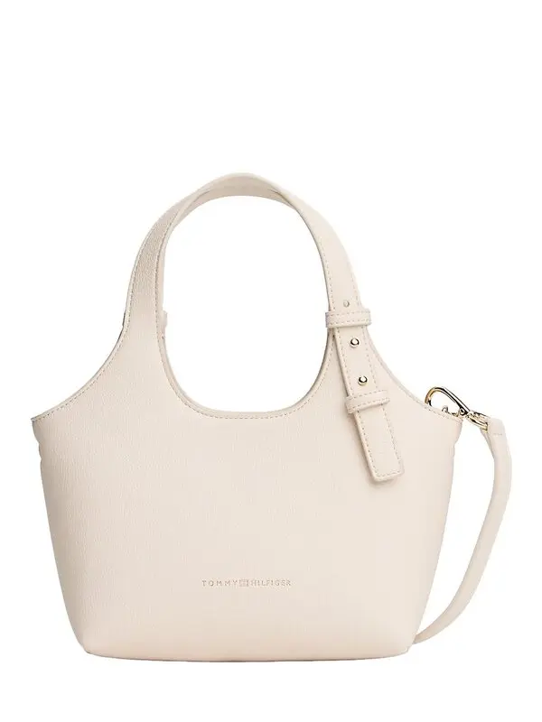 Tommy Hilfiger Metallic Logo Pebbled Mini Tote Bag - Soft Cream