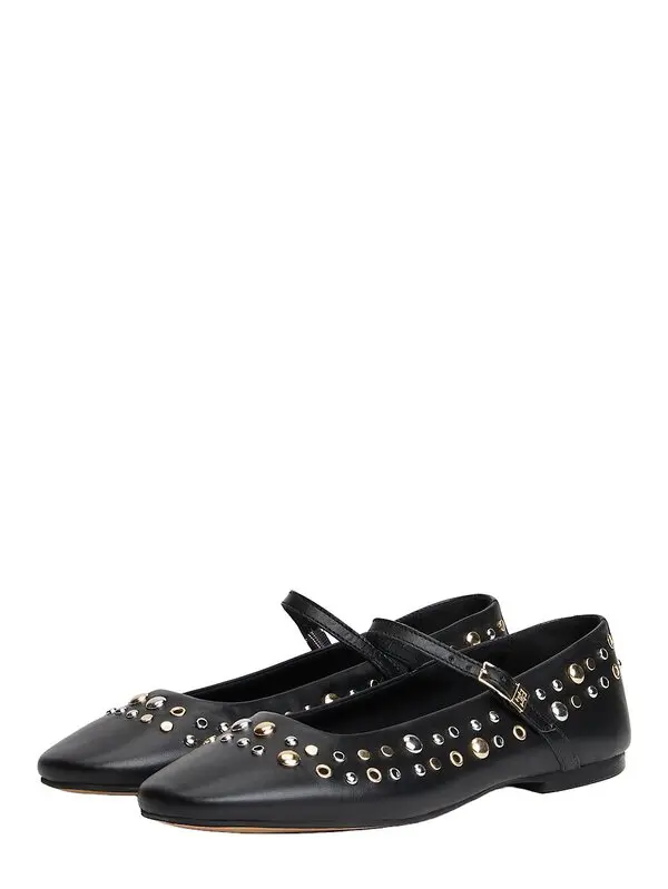 Tommy Hilfiger Studded Leather Mary Jane Flat - Black