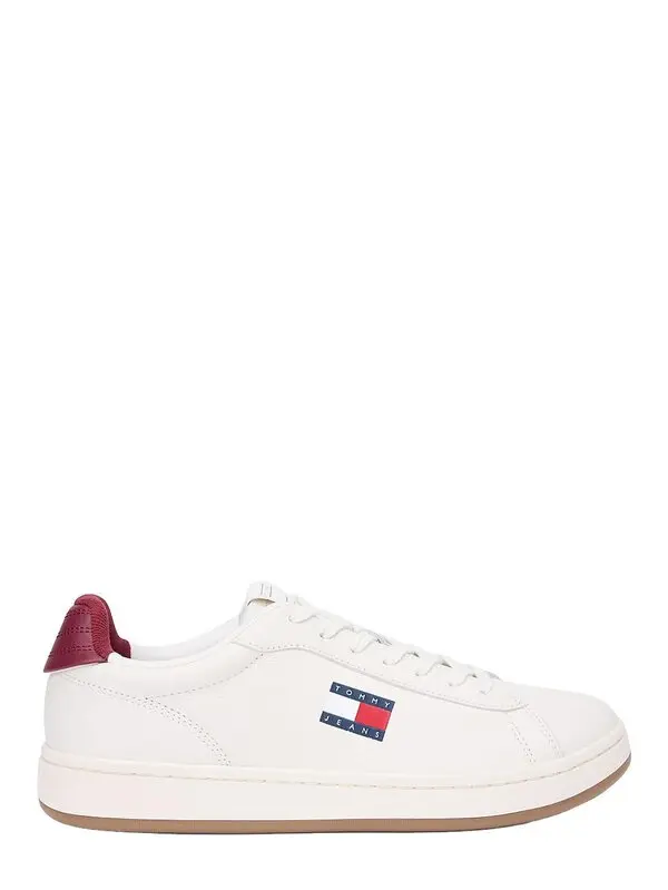 Tommy Hilfiger Archive Leather Court Sneaker - Ivory / Deep Dahlia