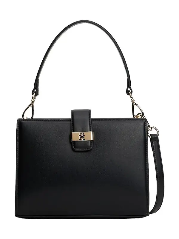 Tommy Hilfiger Monogram Clasp Mini Satchel Bag - Black