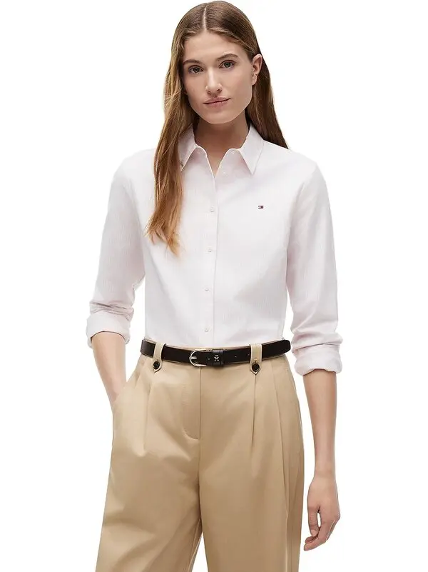 Tommy Hilfiger Regular Fit Striped Stretch Oxford Shirt - Precious Pink / Optic White Stripe