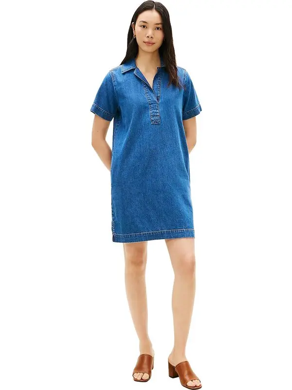 Tommy Hilfiger Short Sleeve Denim Mini Dress - Medium Wash