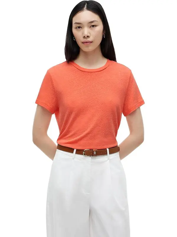 Tommy Hilfiger Linen-blend Crewneck T-shirt - Sweet Nectarine