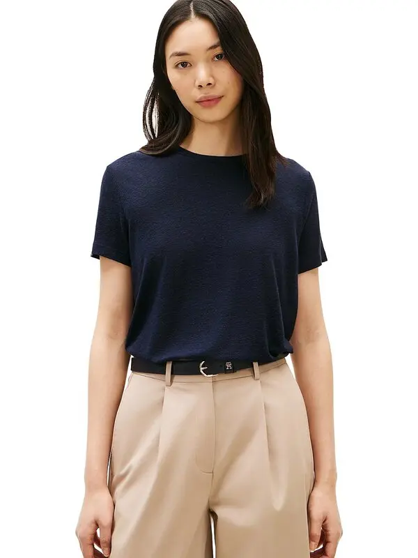Tommy Hilfiger Linen-blend Crewneck T-shirt - Navy