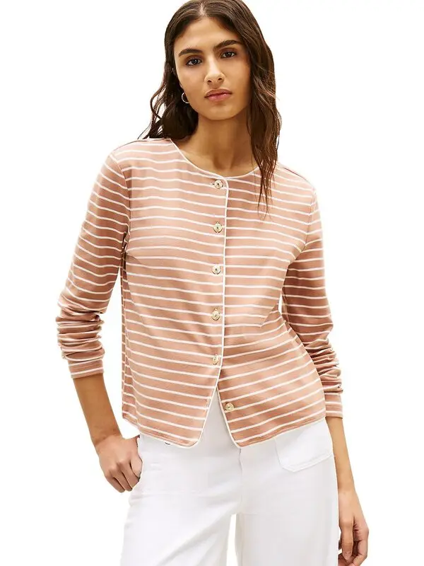 Tommy Hilfiger Striped Cotton Cardigan - Tawny Rose Ivory Silk Stripe