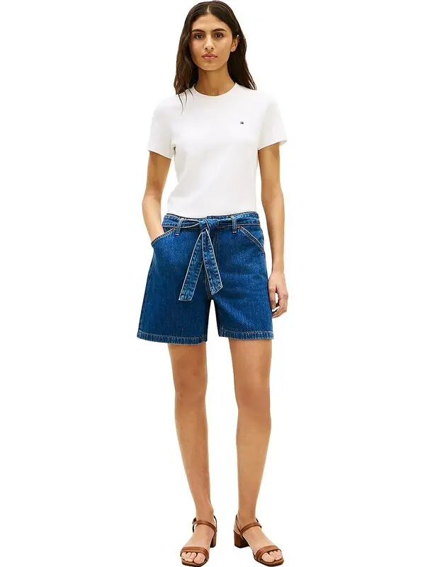 Tommy Hilfiger Belted High-rise Denim Shorts - Dark Wash