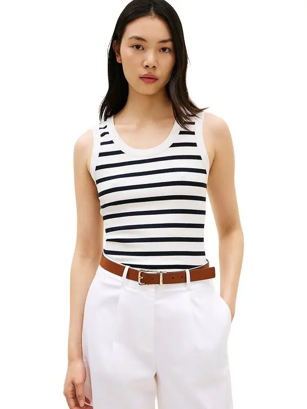 Tommy Hilfiger Striped Rib-knit Tank Top - Ecru / Navy Stripe