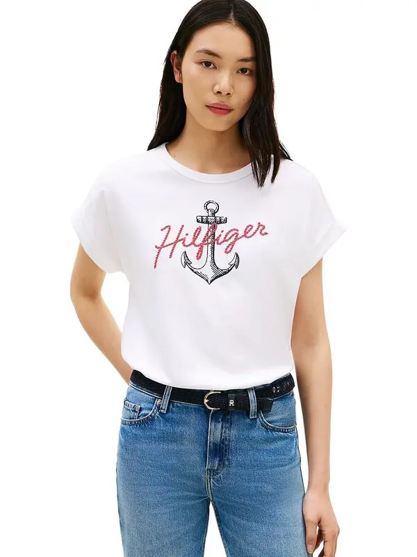 Tommy Hilfiger Anchor Logo Dolman T-shirt - Optic White