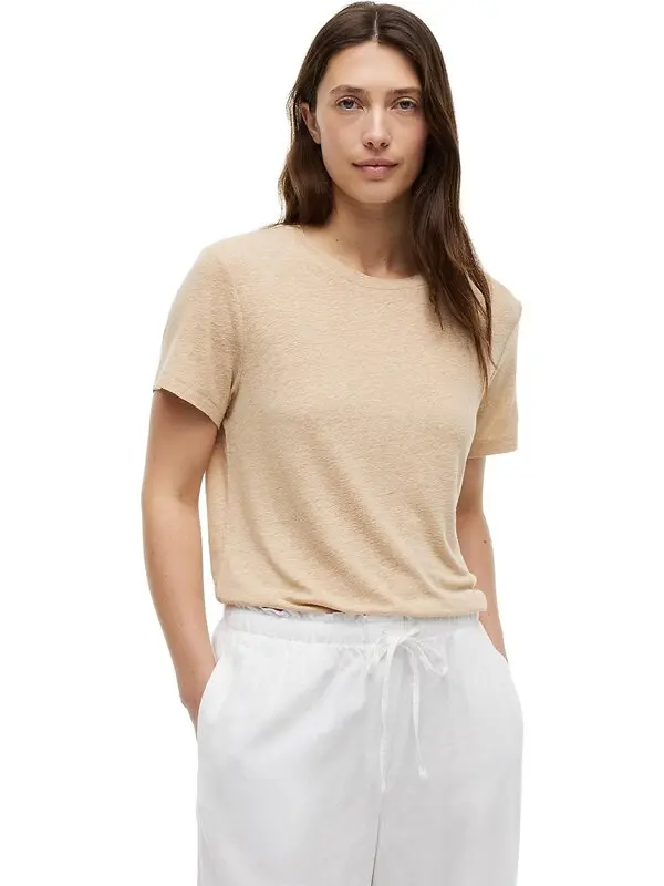 Tommy Hilfiger Linen-blend Crewneck T-shirt - Clayed Pebble