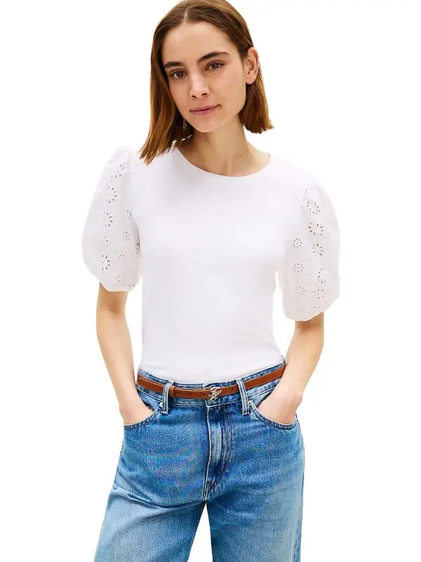 Tommy Hilfiger Embroidered Eyelet Mixed-media Top - Optic White