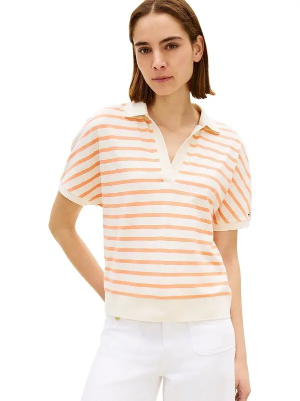 Tommy Hilfiger Relaxed Fit Heathered Stripe Polo - Rich Cream Combo