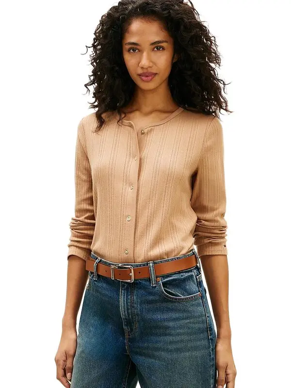 Tommy Hilfiger Pointelle Knit Button-up Cardigan - Iconic Camel