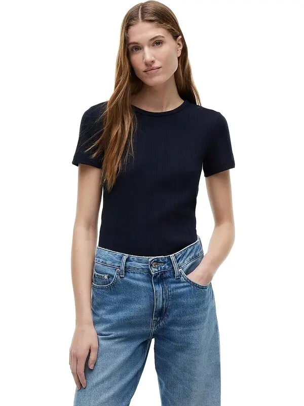 Tommy Hilfiger Slim Fit Pointelle Crewneck T-shirt - Navy