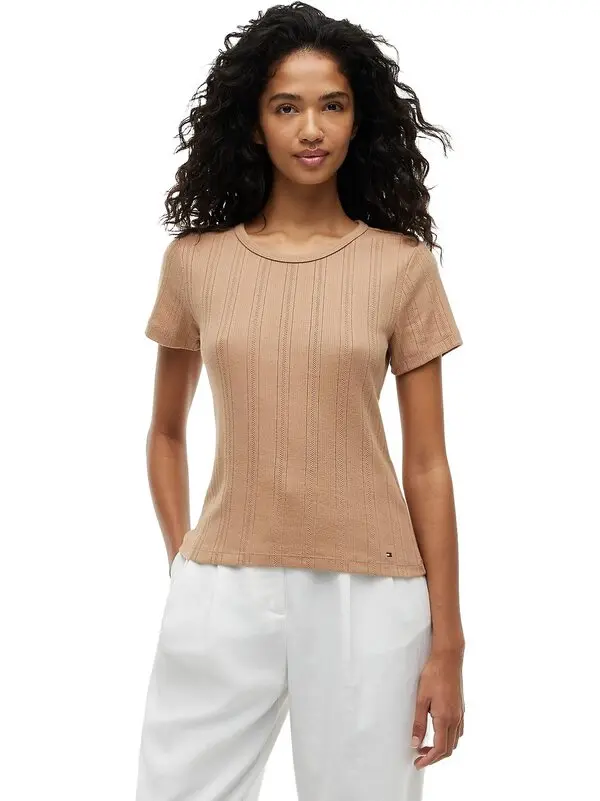 Tommy Hilfiger Slim Fit Pointelle Crewneck T-shirt - Iconic Camel