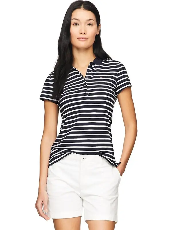 Tommy Hilfiger Slim Fit Striped Stretch Cotton Polo - Navy Multi Stripe