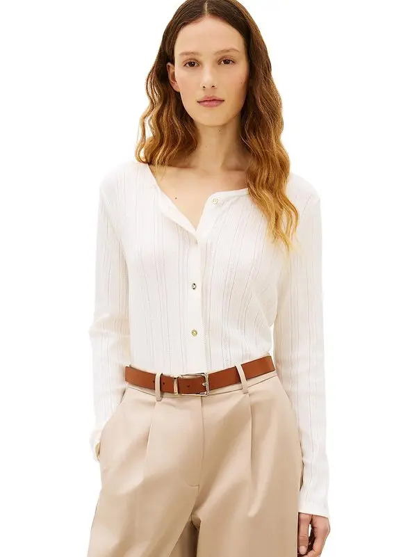Tommy Hilfiger Pointelle Knit Button-up Cardigan - Ivory Silk