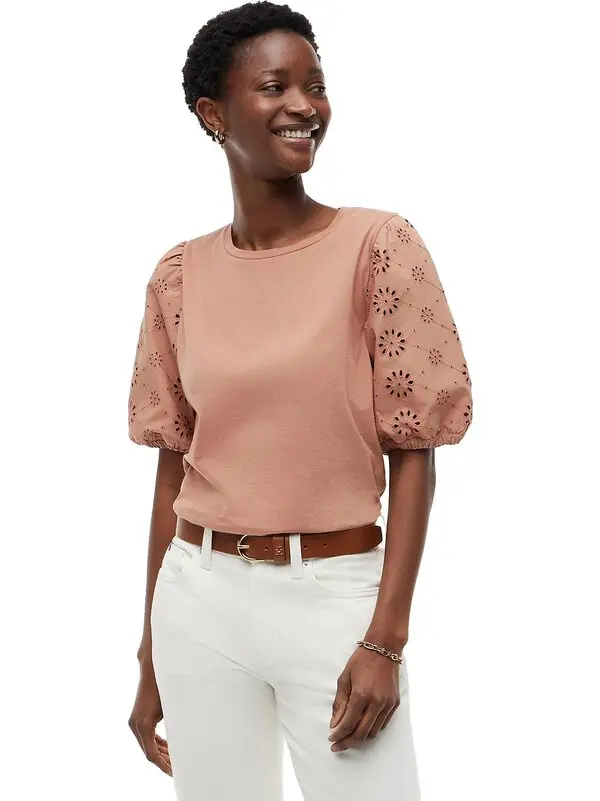 Tommy Hilfiger Embroidered Eyelet Mixed-media Top - Tawny Rose
