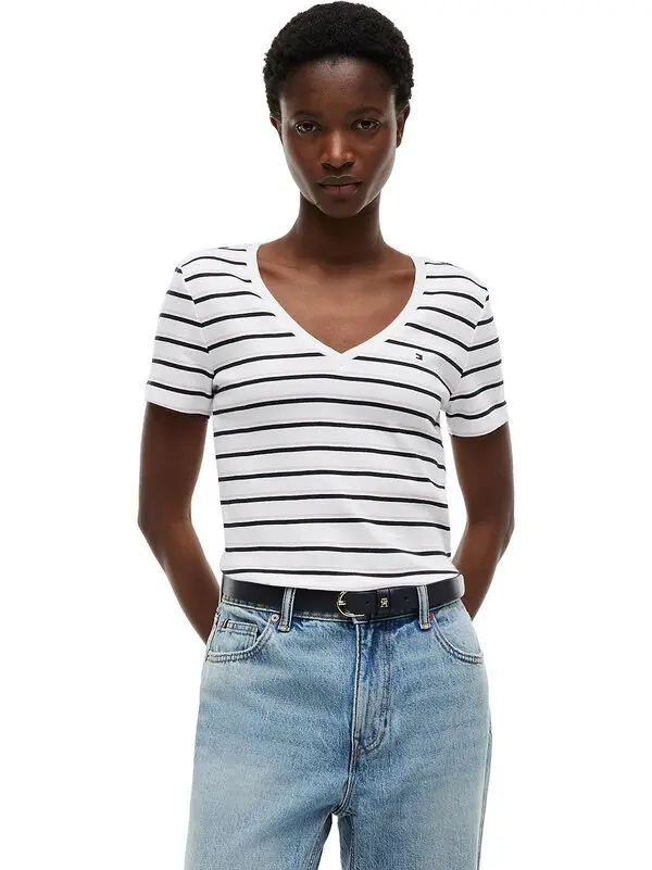 Tommy Hilfiger Striped V-neck T-shirt - Optic White