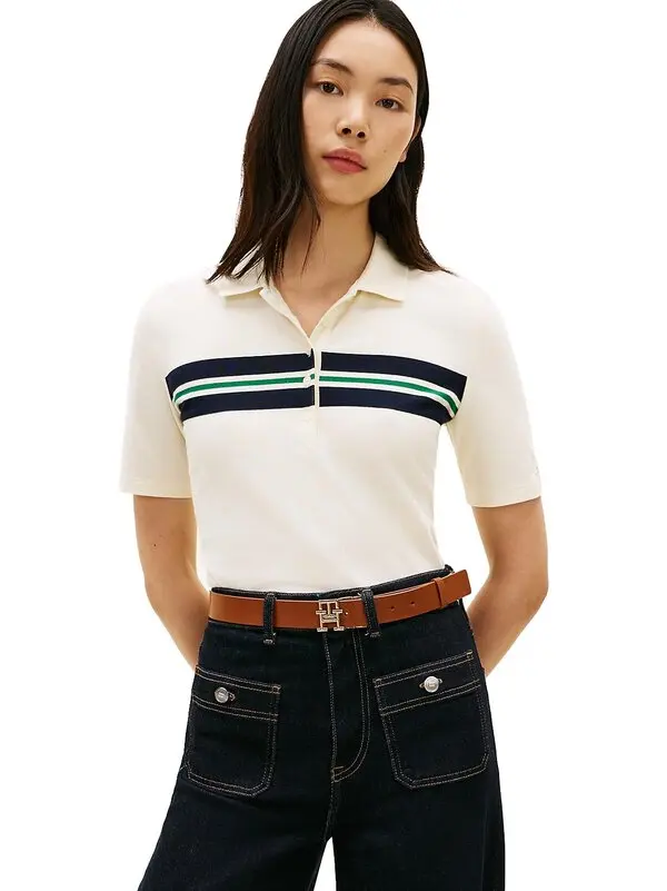 Tommy Hilfiger Regular Fit Block Stripe Stretch Polo - Rich Cream Multi