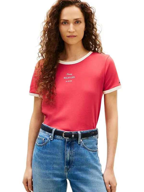 Tommy Hilfiger Monotype Logo Ringer T-shirt - Vintage Red