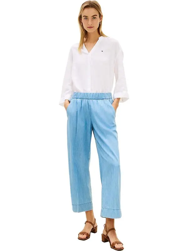 Tommy Hilfiger Pull-on Wide-leg Ankle Pants - Light  Wash Chambray