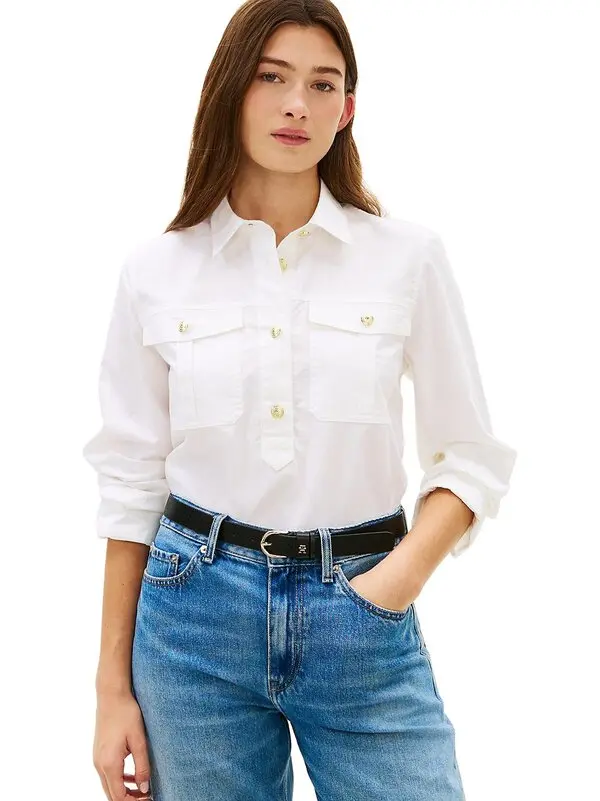 Tommy Hilfiger Relaxed Fit Gold-button Poplin Shirt - Optic White