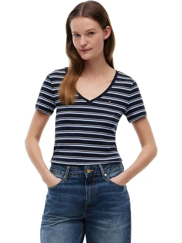 Tommy Hilfiger Striped V-neck T-shirt - Navy Multi