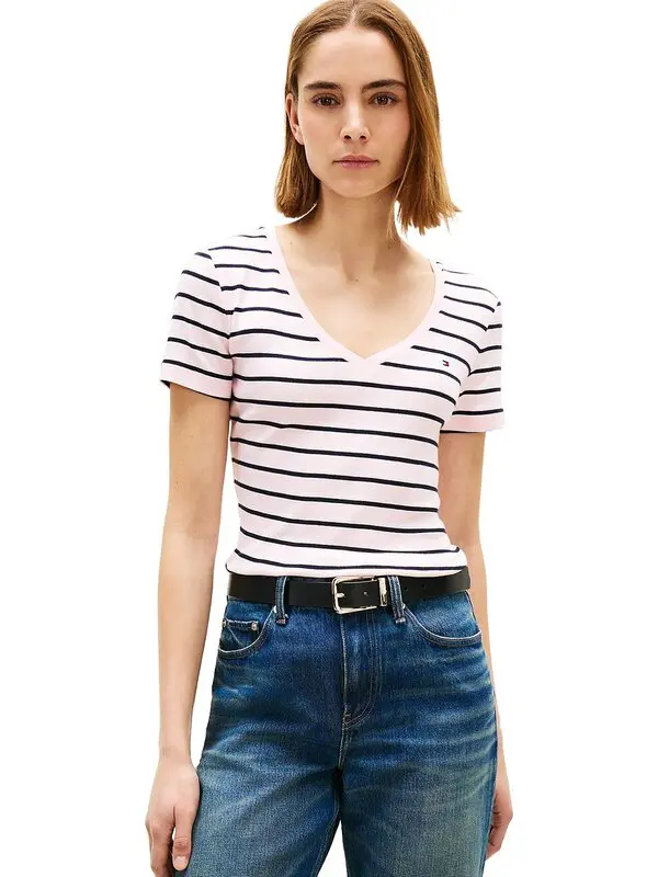 Tommy Hilfiger Striped V-neck T-shirt - Icy Pink Multi