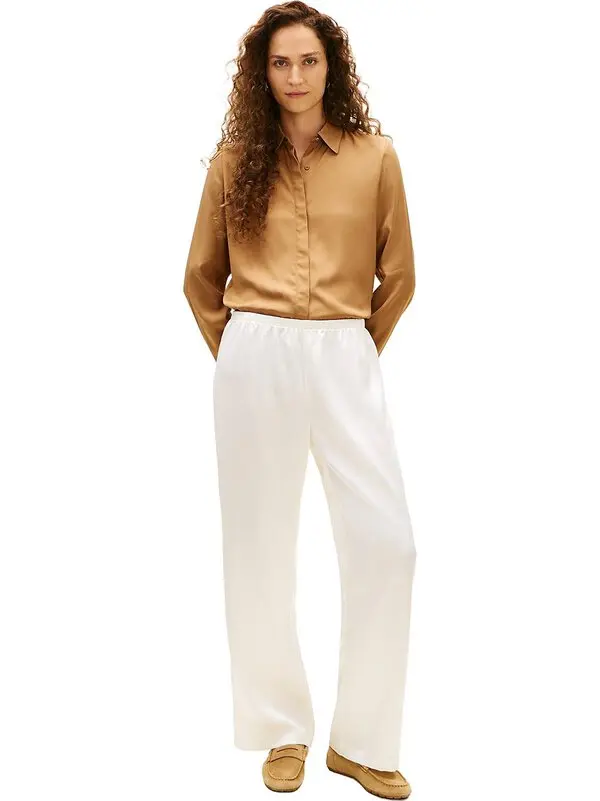Tommy Hilfiger Stretch Satin Pull-on Wide-leg Pant - Ivory Silk