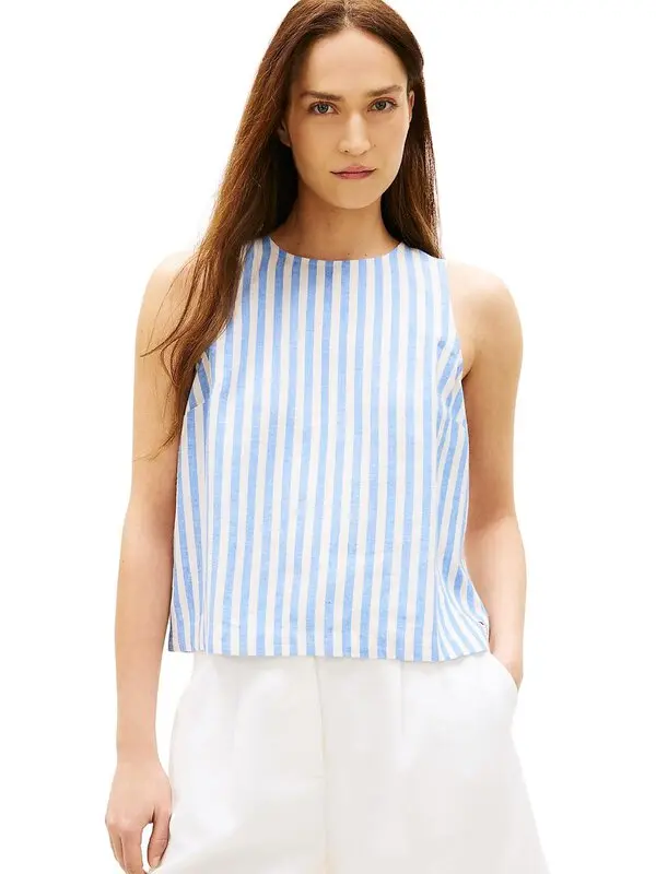 Tommy Hilfiger Linen-blend Striped Tank Top - Blue Spell