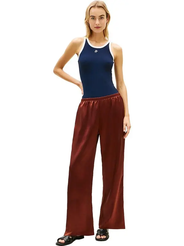 Tommy Hilfiger Stretch Satin Wide-leg Pull-on Pants - Rich Mocha