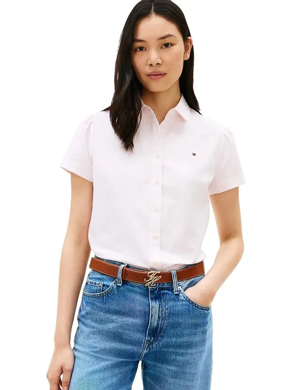 Tommy Hilfiger Short-sleeve Oxford Shirt With Puff Sleeves - Precious Pink