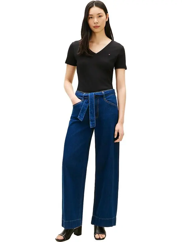 Tommy Hilfiger Belted High-rise Wide Leg Jeans - Inky Dark Rinse