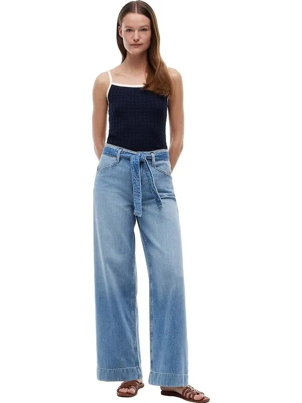 Tommy Hilfiger Belted High-rise Wide Leg Jeans - Medium Wash