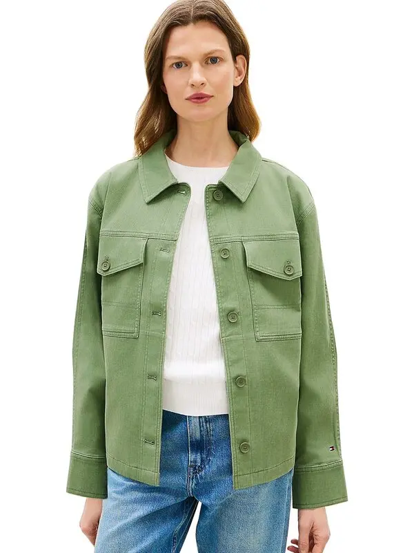 Tommy Hilfiger Oversized Twill Utility Shirt Jacket - Desert Olive