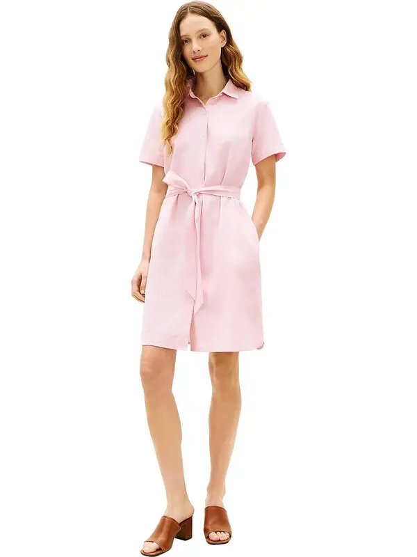 Tommy Hilfiger Belted Linen-cotton Blend Shirtdress - Pink Shade