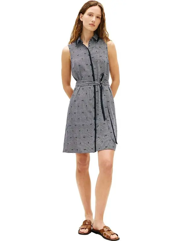 Tommy Hilfiger Sleeveless Crepe Shirtdress With Th Monogram Grid Print - Navy