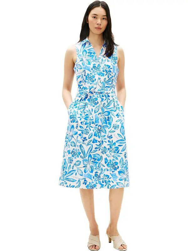 Tommy Hilfiger Sleeveless Belted Linen-blend Shirtdress - Blue Spell