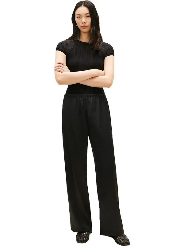 Tommy Hilfiger Stretch Satin Wide-leg Pull-on Pant - Black