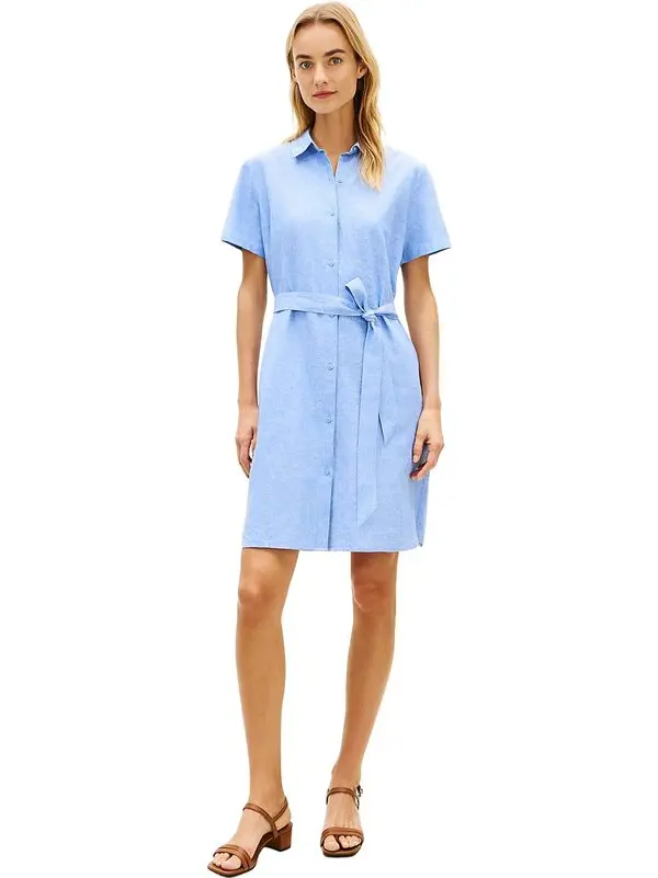 Tommy Hilfiger Belted Linen-cotton Blend Shirtdress - Blue Spell