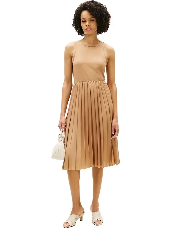 Tommy Hilfiger Mixed-media Pleated Tank Dress - Iconic Camel
